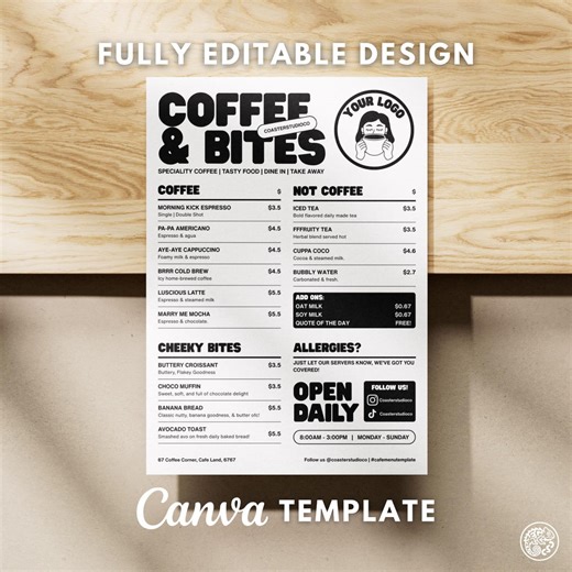 Editable Cafe Menu Template: Minimalist Retro Menu Board (canva A4 & US Letter 8.5 X 11 Digital Download) - Etsy