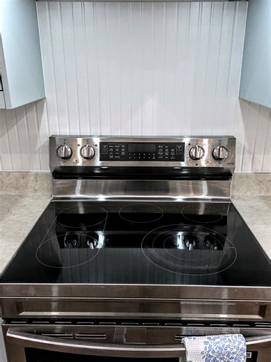 Wood-look Backsplash I finished this morning