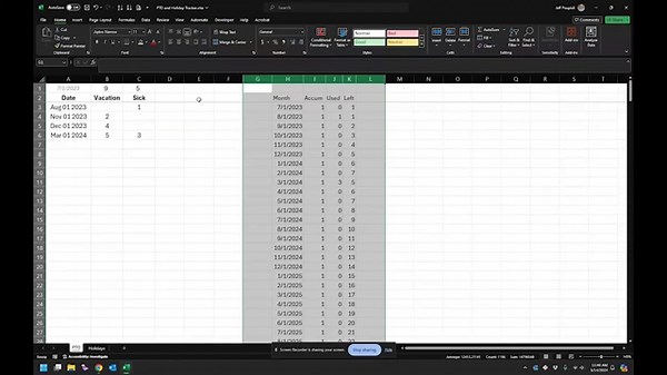 Spreadsheet for tracking Paid Time Off and Holidays