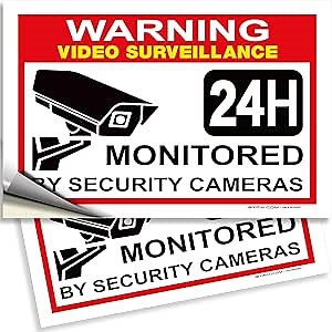 iSYFIX Video Surveillance Warning Sign Sticker - 2 Pack 10x7 inch – Premium Self-Adhesive Vinyl, Laminated for Ultimate UV Protection, Weather, Scratch, Water & Fade Resistance, Indoor & Outdoor