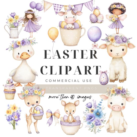 Easter Clipart, Springtime Animals Flowers PNG, Digital Download, Commercial Use - Etsy