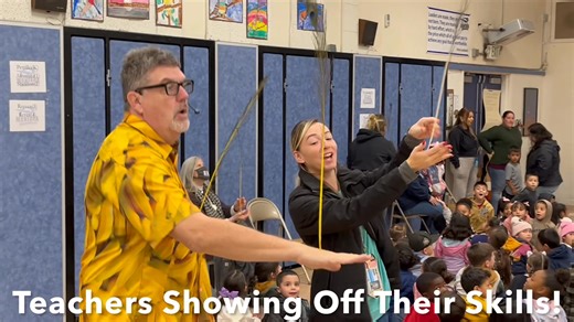 Montara Elementary School students were treated to a “Stop, Think, Act” Assembly. Hosted by Obediah and his friends, Gruff the Dog and Puey the Pig, from Shows That Teach, our Roadrunners learned how to understand and control their emotions when working and playing with each other. Students and teachers sang, danced and balanced peacock feathers. Our teachers have some incredible balancing skills! ROADRUNNERS ROCK!! | Barstow Unified School District