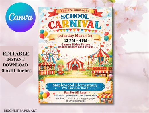 Carnival Flyer | School & Church Fun Fair Fundraiser Poster | Printable Editable Template | Instant Download - Etsy UK