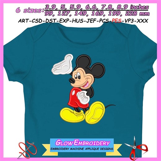Mickey Mouse Applique Embroidery Design, 6 Sizes, Instant Download - Etsy
