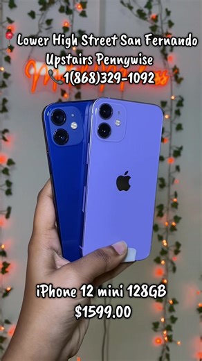 📱Preowned iPhone 12 mini 128GB🏷️ $1599.00 ✅Fully Functional ✅Face ID ✅Unlocked 📍We are located Lower High Street San Fernando Upstairs Pennywise. 📞1(868)329-1092 to place your order today. 🚚Delivery Available Nationwide #fypシ゚ #viraltiktok #trini_tiktoks🇹🇹🇹🇹🇹🇹 #fyp #trinitiktokers🇹🇹🆙️🔥