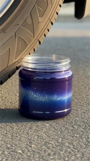 *Crushing Glitter Galaxy Slime Jar with Car Tire | Satisfying ASMR Burst & Ooze*#motion #viral #car