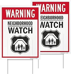 SmartSign (2-Pack) Neighborhood Watch Call Police Yard Sign with 15" tall Metal H-Stake - 9" x 12", Double-Sided, 160 mil Thick Corrugated Plastic Lawn Signs, Water Resistant, Made in USA