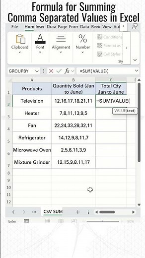 How to SUM Comma Separated Numbers in Excel