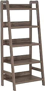 Tracey Greywash Wooden Five Shelf Ladder Bookcase by Linon