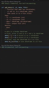 Through proper use of type hints, semantic variable and function naming, and following good software design practices, you should strive for self-documenting code instead of heavily commented code. Not only is it much faster and easier to read, but it also saves you countless hours you would otherwise waste writing documentation to explain what you're trying to do. | Thom Code