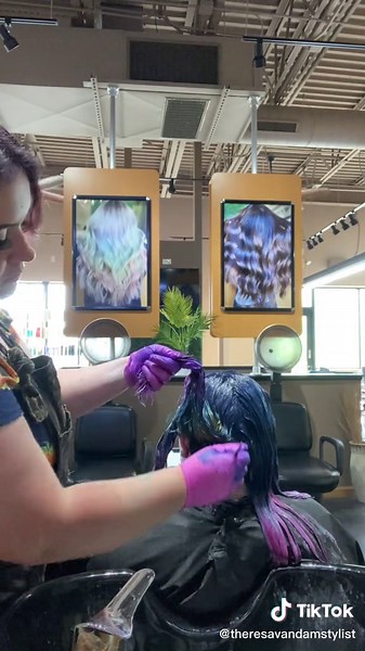 Vibrant Multi-Colored Hair Coloring Process in Salon