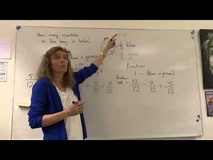 How many marbles in total if 15 marbles are red, 1/4 are green and 1/3 are blue?