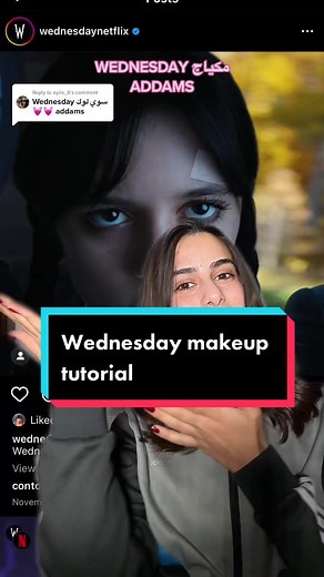 Replying to @eyilo_6 انستا: reine_awadd linked to my bio! #مكياج #ميك_اب #wednesdayaddams #wednesdaymakeup #reinesface #beautyconcepts