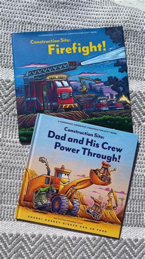 ✨NEW✨ additions to the New York Times bestselling Goodnight, Goodnight, Construction Site series by Sherri Rinker and AG Ford! 📚Construction Site: Firefight!: Firefighting vehicles and other heroic trucks join forces to battle a fire and make sure everyone is safe and sound. 📚Construction Site: Dad and His Crew Power Through: Celebrate Father's Day, or any day with dad, with this sweet tale of a giant wheel loader teaching his little skid steers how to work and play as a team. Out April 28th a