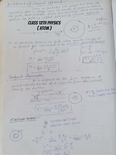 class 12th physics chapter ATOM #atom #distanceofclosestapproch #impactparameter #electronorbit