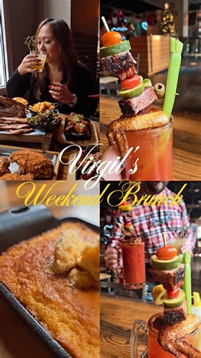 Sheryllyne Kunitake | Las Vegas Foodie | Events | Experience on Instagram: "Brunch plans = Virgil’s Real BBQ in Vegas 🤠 Weekend brunch is going down Saturday & Sunday from 10AM–3PM, and it’s everything you want—smoky, savory, and a little sweet. 🥘 Skillet Cornbread – $9.95 🥓 Candied Bacon – $18.95 🌮 BBQ Chilaquiles w/ Brisket – $21.95 🔥 Burnt Ends – $18.95 🍌 Banana Fosters Stuffed French Toast – $18.95 🍗 Buttermilk Fried Chicken – $24.95 Come hungry and leave happy. This is BBQ brunch don