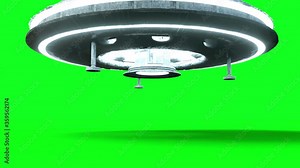 Flying saucer isolate on green screen. UFO. Realistic shaders and motion blur. 4K animation.