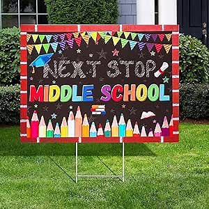 Menkxi Elementary 5th Grade Graduation Class of 2026 Yard Sign Next Stop Middle School Graduate Lawn Sign with Stake Waterproof Primary Congrats Graduation Party Decorations(12 x 16 Inches)