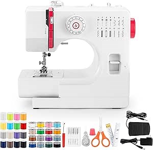Sewing Machine, Mini Sewing Machines for Adults and Kids, 14 Stitch Dual Speed Portable Sewing Machine for Beginners, Sewing Kit with Foot Pedal & Sewing Shelf Kit(Upgrade Version)