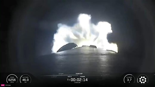 SpaceX Falcon 9 rocket launches, carrying Starlink satellites into orbit