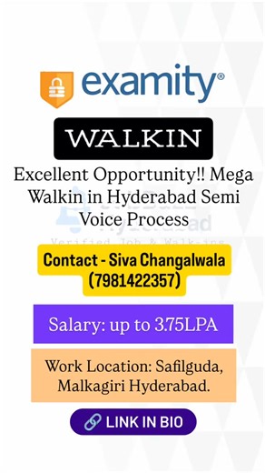 JobBuzz_Hyderabad | HIRING AT EXAMITY FOR MALKAGIRI, HYDERABAD! Calling all Graduates! EXAMITY is hiring Candidates for their Customer Support. If you are... | Instagram