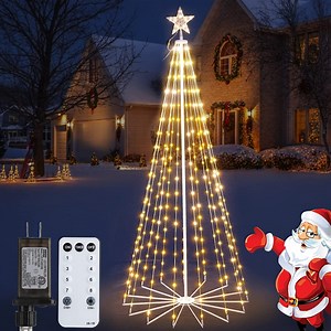 Brightown LED Christmas Cone Tree Light with Star Topper, 6ft 265 LED Outdoor Lightshow Christmas Tree with 8 Modes Remote, Dimmable Artificial Christmas Tree for Porch Yard Patio Indoor Decorations