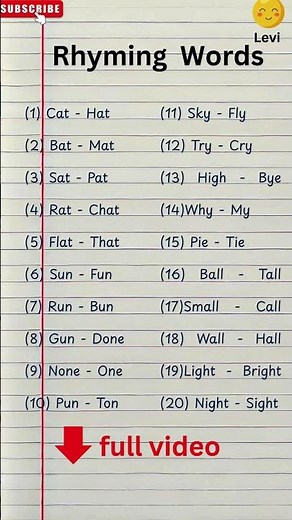 Rhyming Words in English #rhymingwords #englishhomework #levi #shorts