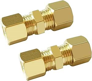 Joywayus Brass Compression Tube Pipe Fitting 1/4" Tube OD x 1/4" Tube OD Compression Union Connector (Pack of 2)
