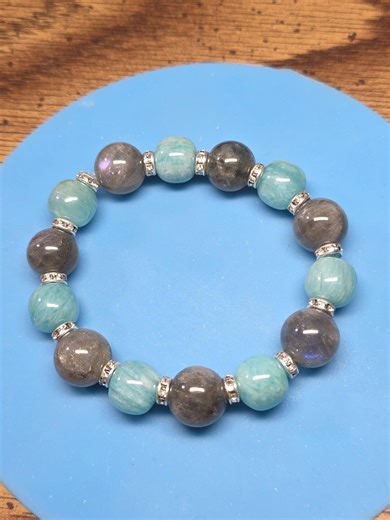 Natural Madagascar Labradorite and Amazonite Gemstone Bracelet, Mystical Calm Bracelet, 688 - Etsy