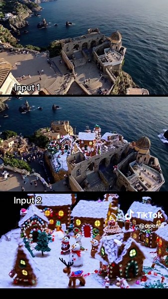 Watch the middle video. Sora can be prompted with text, images, or video inputs, but we can also use Sora to blend two input videos, creating seamless transitions between videos with entirely different subjects and scene compositions. In this example, the video in the center interpolates between the corresponding videos on the top and bottom. These three videos were generated by Sora without modification. *Sora is not yet available to the public. We’re sharing our research progress early to lear