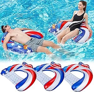 3 Pack Pool Floats Chair Adult with Drink Holder, Inflatable Floating Pool Chairs for Adults Swimming Pool Party Lake River Summer Water Fun