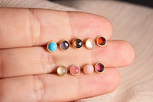 14K Solid Gold Rose Cut Gemstone Stud/dainty Round Threadless Flat Back Earring/cartilage Conch Helix Tragus Piercing Jewelry/nose Stud - Etsy