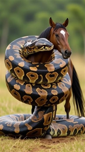 The anaconda grabbed the horse and squeezed it hard.😱