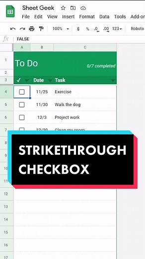 Cómo aplicar strikethrough en Google Sheets con Checkbox