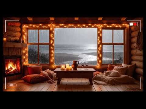 NO ADS: Cozy Log Cabin Ambience | Rain, Fireplace, Jazz Music for Sleep & Study #DeepFocus 😴
