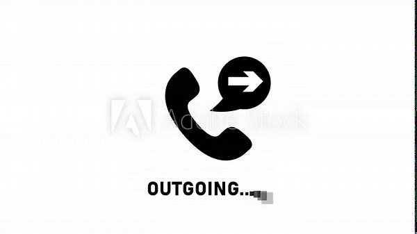 Black outgoing call icon with speech bubble and right arrow and text on white background phone communication