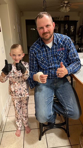 Here’s to prepping daddy for surgery #4. Proud of Dotti overcoming her fear and helping him re-wrap for the last week or so. We are all ready to see him all the way on the road to recovery. 🫶 #westernlifestyle #teamroping | Shawnee Davis Wolverton