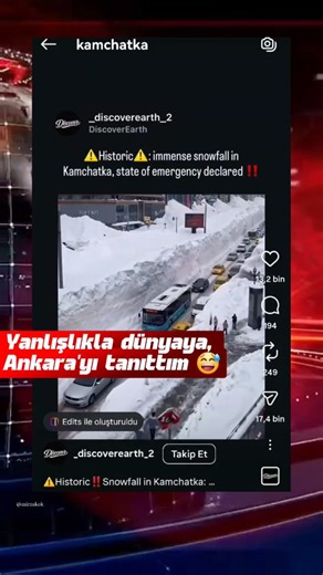 Ergün Kök on Instagram: "Geçtiğimiz günlerde Rusya’nın Kamçatka bölgesinde yaşanan kar fırtınasının ardından kar kalınlığı bir apartmanın 4. katına kadar ulaştı. Bu doğa olayından birkaç gün önce paylaştığım, “Türkiye’de kayıtlara geçen en yüksek kar kalınlığı Ankara’da yaşansaydı nasıl olurdu?” adlı çalışmam ise dünya genelinde viral oldu ve Rusya’da yaşanmış gerçek bir olay gibi paylaşıldı.😅 Ciddi ciddi haber kanallarında, binlerce sosyal medya hesabında yayınlandı; bunlar sadece birkaç örnek