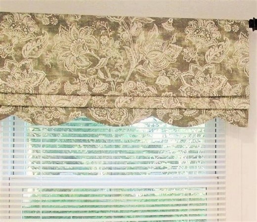 Unique Scalloped Faux Roman Shade/ Trimmed Fake Roman Shade/ Jacobean Beige Shaped Mock Valance/ Original Design by Sod® /#294B - Etsy