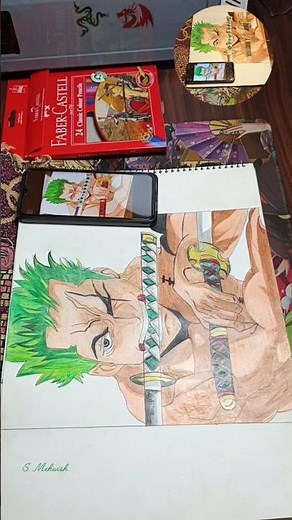 Drawing Roronoa Zoro Speed Art Tutorial ⚔️⚔️⚔️💚💚💚 #Zoro #OnePiece #DrawingTutorial #AnimeArt #Shorts