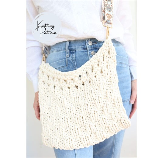 Knit Bag Pattern Crossbody Knitted Tote Bag Pattern Easy Chunky Knit Shoulder Bag Pdf Download - Etsy