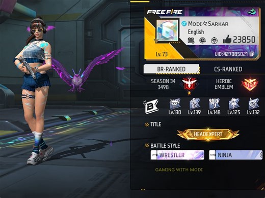 Gaming With Modi’s Free Fire ID, stats, rank, guild, and more