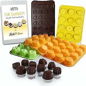 Fat Bombs Keto Molds - Silicone Baking Pans Hot Chocolate Snack Food Bites Silicon Molds with Ebook - Keto for Dummies, Includes 70 Fat Bomb Recipes Cookbooks Moldes Para Reposteria