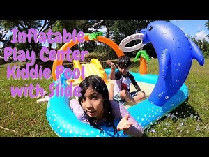 Inflatable Play Center Kiddie Pool with Slide, Wading Lounge Kids Pool, Coconut Palm Sprinkler