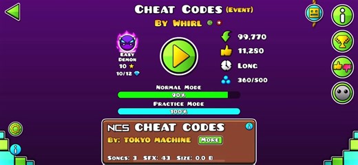 Códigos de Cheat para Geometry Dash