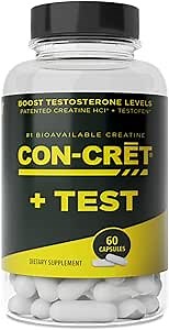 CON-CRET®+ Test, CON-CRET® Patented Creatine HCl Now with Testofen®, Boost Testosterone Levels, 60 Capsules
