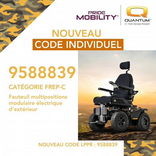 📢Un nouveau code individuel vient d’être attribué ! Code LPPR : 9588839 Catégorie FREP-C – Fauteuil multi-position modulaire électrique d’EXTERIEUR Ce code concerne le #Quantum #OUTBACK, notre fauteuil tout-terrain conçu pour offrir puissance, stabilité et confort, quelles que soient les conditions. Avec son châssis robuste, ses suspensions performantes et sa motorisation puissante, l’OUTBACK repousse les limites de la mobilité. Désignation officielle : VPH, ACHAT NEUF, FREP-C, MODULAIRE ÉLECTR