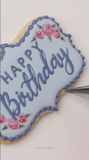 Writing Happy Birthday on a Cookie with Royal Icing | SweetAmbs #Shorts