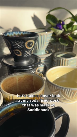 Diana the Potter on Instagram: "Let’s take a close look at my soda fired pieces and how they were made. Most of you know that I don’t typically standard ceramic glazes. I like stable and predictable glazes, which is why I love underglazes so much. But every once in a while I like to step into the unknown. That’s usually where magic lives… I was introduced to soda firing at Saddleback, where I’ve been teaching for the past year. @bobby.free is our lab tech there and soda is his jam. You should ch