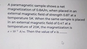 A paramagnetic sample shows a net magnetization of 0.8 \mathrm ... | Filo